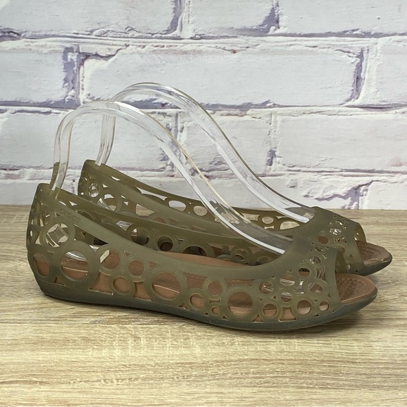 CROCS | Shoes | Crocs Adrina Brown Peep Toe Jelly Flats | Poshmark